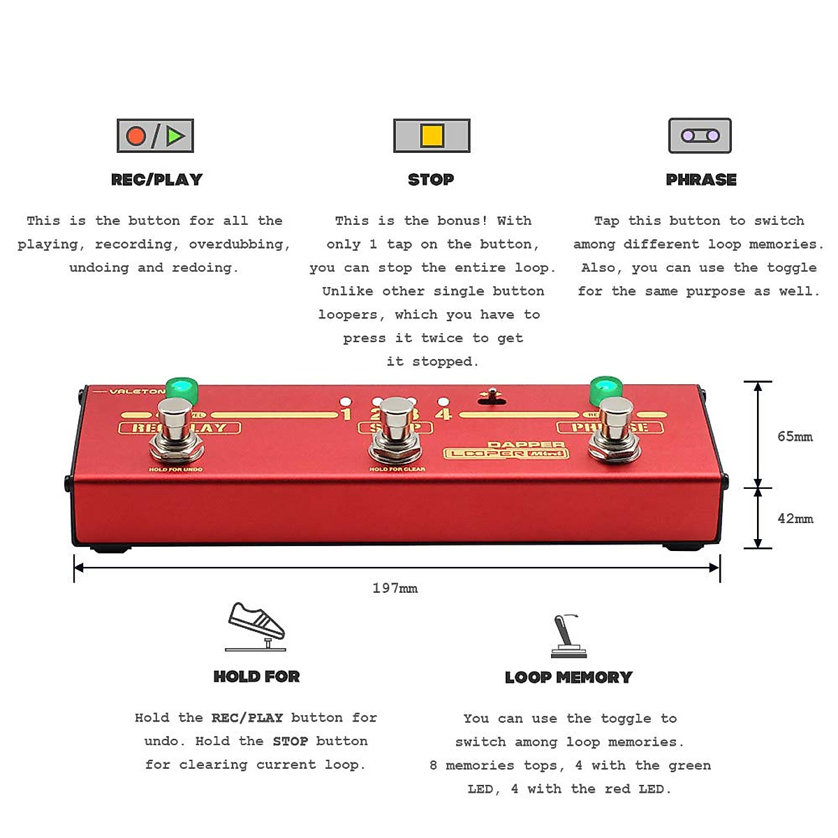 VALETON Guitar Headphone Amplifier Multi Effects Pocket Rechargeable Rushead Max Mini Practice Amplifier (Looper MES-7)