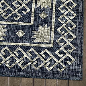 Antep Rugs Patio 8x10 Outdoor/Indoor Southwest Aztec Native Area Rug (Blue, 7'10" x 10')