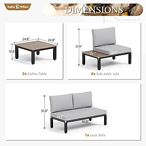 Sophia & William 7 Pieces Outdoor Patio Furniture Set, Metal Sectional Sofa Set Patio Conversation Set with Cushions-4 x Single Sofa with Side Table, 1 x Loveseat Sofa, 2 x Tea Table