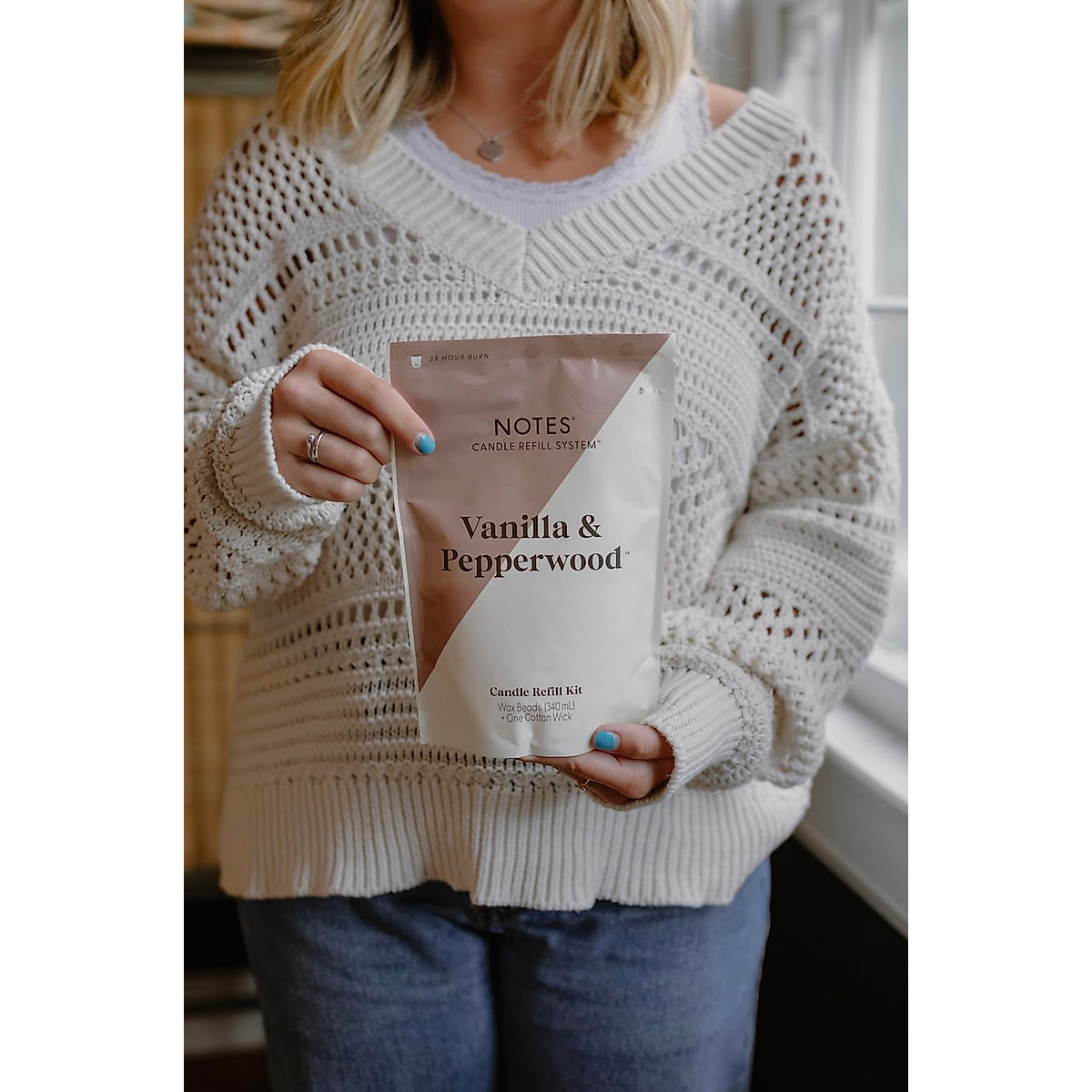 NOTES Sustainable Candle Refill | Non-Toxic Fragrance, Natural Wax Beads (Beeswax, Rice bran and Soy), Cotton Wick and Sustainer - (1) Vanilla & Pepperwood