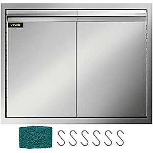 VEVOR Double BBQ Access Door, 30''Wx21''H Outdoor Kitchen Doors, Double Wall Construction Outdoor Cabinets with Hooks, Brushed Stainless Steel BBQ Door Easy to Install for BBQ Island Grill Station