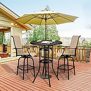 VINGLI Outdoor Bar Table, Bar Height Patio Table with Umbrella Hole Patio Dining Table, Cast Aluminum Tall Outdoor Table Bistro Table Outdoor Furniture Garden Table (32" Diax41 H)