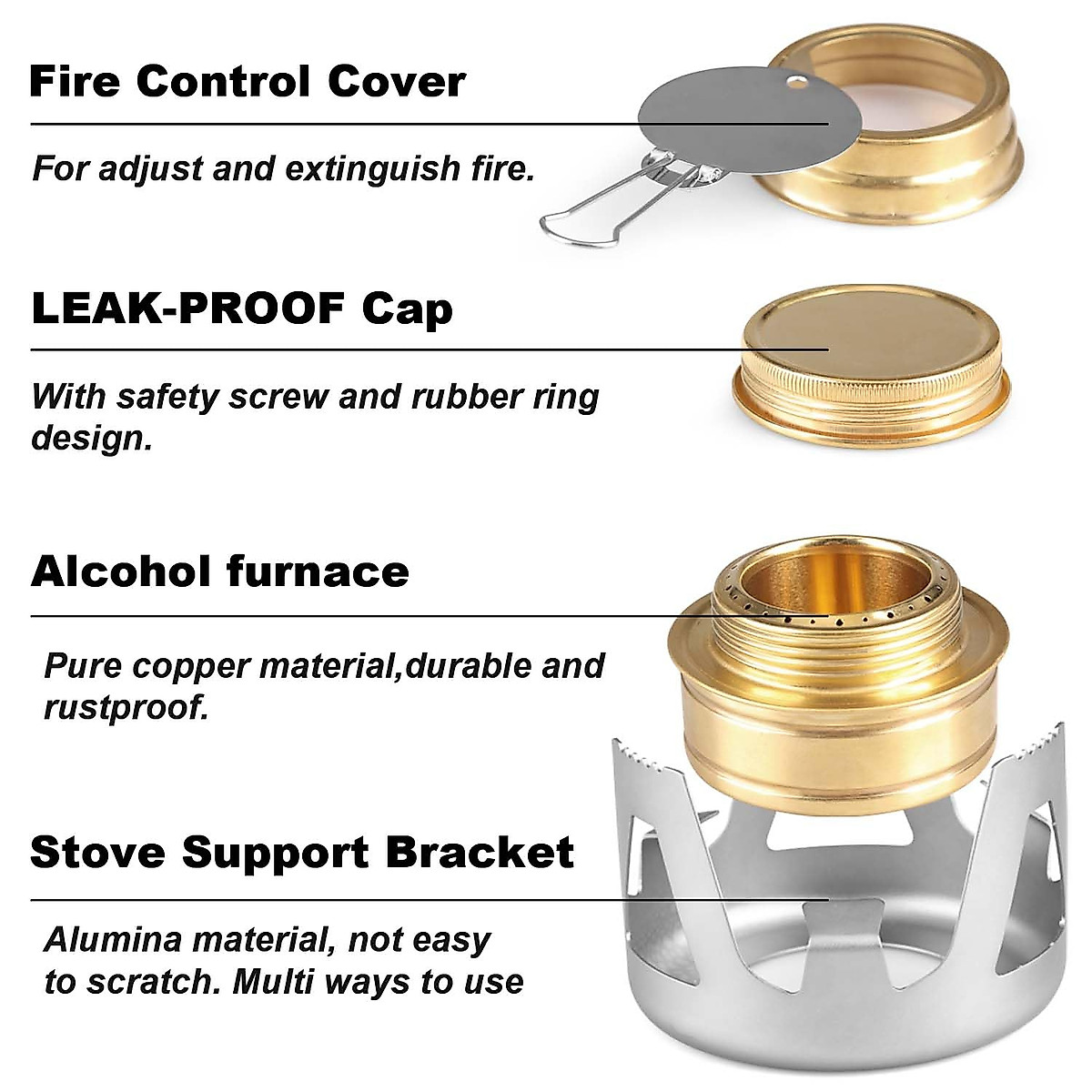 Mini Alcohol Backpacking Stove,Lightweight Brass Spirit Burner with Aluminium Stand, Portable Backpacking Stove for Camping, Hiking,Picnic (Gold)