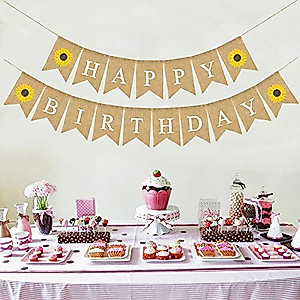 Happy Birthday Banner Bunting Decorative Burlap Banner Sunflower Pattern Flag Party Supplies