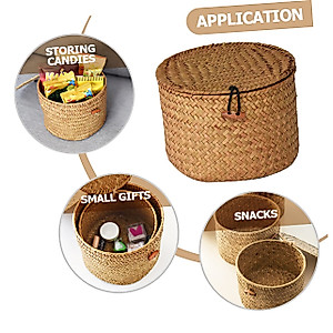 Zerodeko 3pcs Storage Box with Lid Wicker Baskets Wicker Basket with Lid Seagrass Storage Woven Toilet Paper Storage Basket Storage Basket for Shelves Round Seaweed Clamshell Shelf Basket