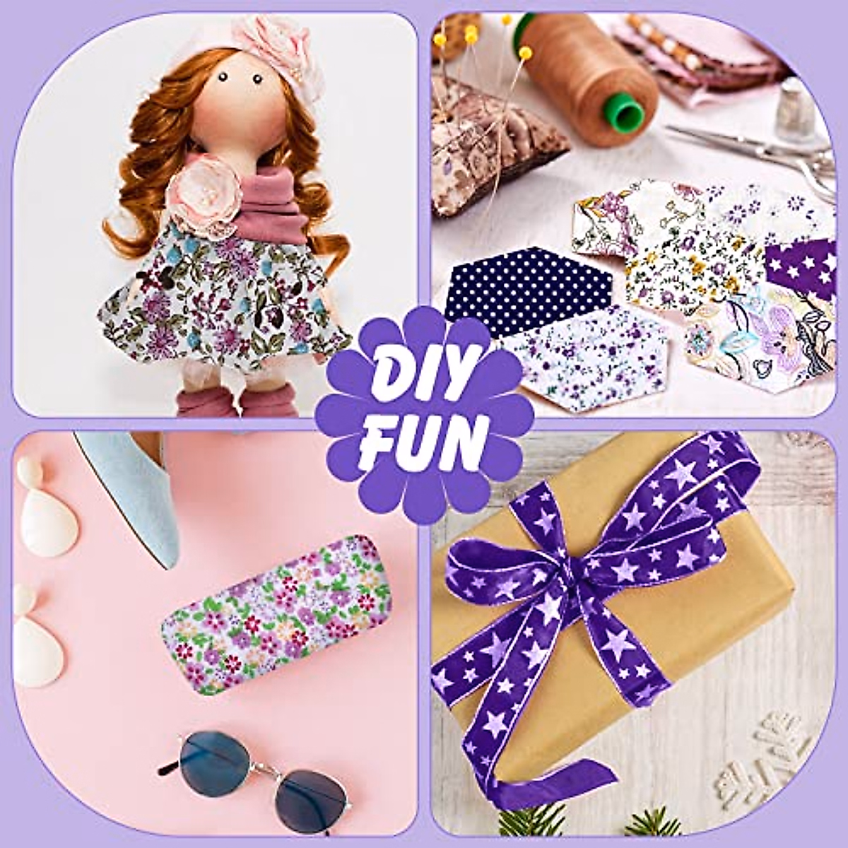 40 Pcs Floral Cotton Fabric Patchwork Roll Cotton Quilting Fabric Roll up Cotton Fabric Quilting Strips 2.55 Inch Precut Patchwork Roll for Craft Sewing DIY Crafts (Purple Flower)