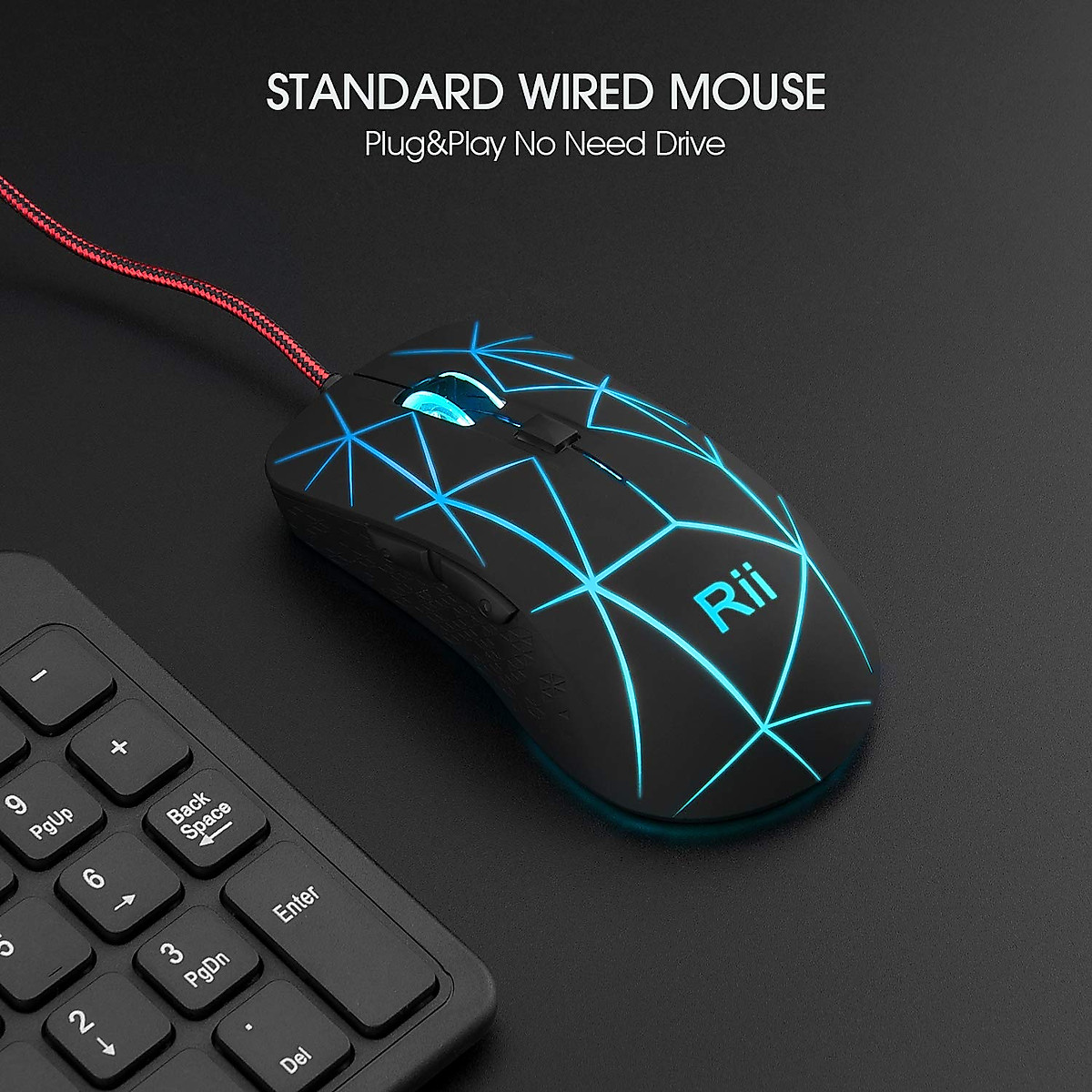 Rii RGB Wired Gaming Mouse, USB Optical Computer Mice with 6 Buttons,3200 DPI Adjustable,7 Color Backlit for Laptop PC Gamer Computer Desktop