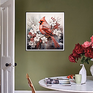 Stalente Diamond Painting Kits for Adults, Cardinal 5D DIY Diamond Art Kits for Beginners Round Full Drill Diamond Painting for Home Wall Decoration Gift 12×12inch, Birds