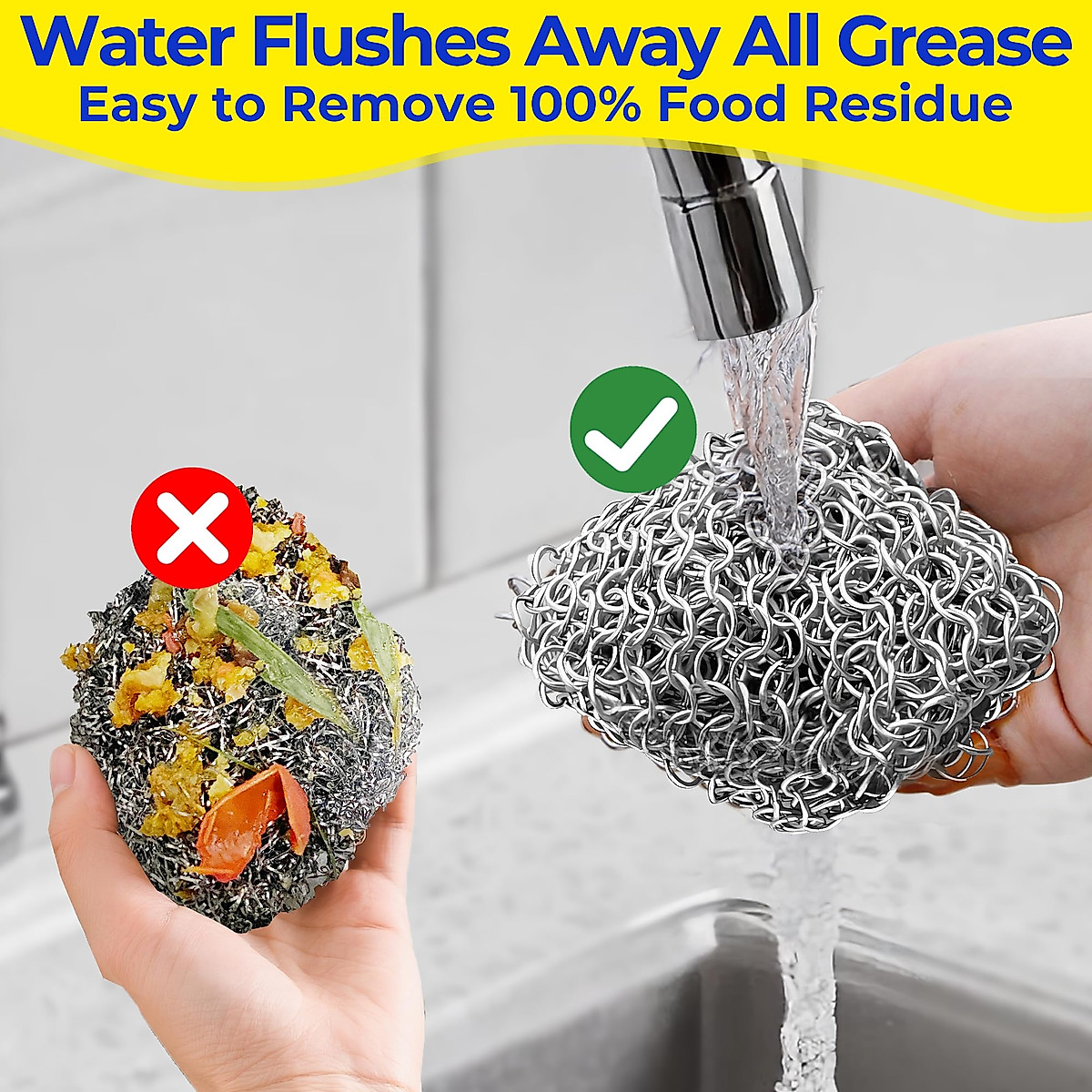 Amagabeli Cast Iron Cleaner 8"x6" Rectangle Metal Scrubber with Hanging Ring 316 Premium Stainless Steel Chainmail Scrubber for Cast Iron Pans CS03