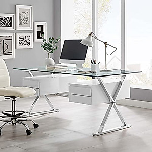Modway EEI-6226-WHI Sector 71" Glass Top Glass Office Desk, White