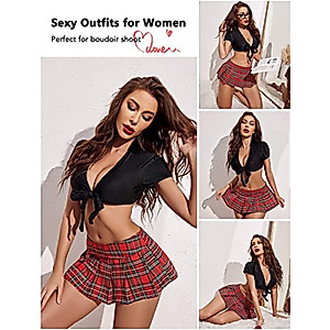 Avidlove Women Lingere Top Short Sleeve Bolero Cardigan Sexy Crop Top Tie up Shrug Cosplay Shirt Black, L