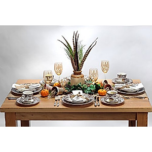 Spode Woodland Square Chip and Dip Serving Set with Turkey Motif | 12" Large Serving Platter for Thanksgiving | Ideal for Snacks, Veggies, and Appetizers