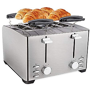Schloß 4 Slice Toaster, Extra Wide Slot for Bread, Stainless Steel,Warming Rack, 6 Shade Settings, Bagel/Defrost/Cancel with Removal Crumb Tray (THT-3012D)