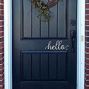 BATTOO Hello Wall Decal Farmhouse Wall Decor Hello. Door Decal Vinyl Lettering for Front Door Country Cottage Decor(9"X 4",White)