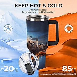 LLUTSNTH 40 Oz Vacuum Tumbler with Black Handle Leakproof Insulated Tumbler New York City Scenery Stainless Steel Travel Mug with Lid And Straw Coffee Cup Cute Water Bottles Cup Holder Friendly