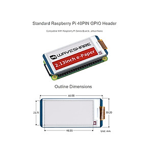 Three Color 2.13inch E-Ink Display HAT (B), 212x104 Resolution 3.3V/5V Red Black White E-Paper Display Screen for Raspberry Zero/Zero W/Zero WH/2B/3B/3B+ SPI Interface,Full Refresh