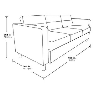 Office Star Pacific Sofa with Padded Box Spring Seats and Silver Finish Legs, Dillon Blue Faux Leather