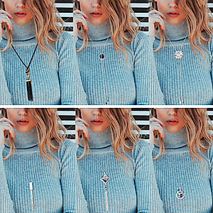 Jstyle 6Pcs Women Long Sweater Necklace Silver Plated Rhinestone Flower Tassel Pendant Neckace Jewelry Women Gifts