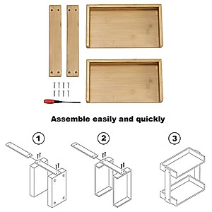 PELYN 2 Tier Bathroom Organizer Counertop, Bamboo Bathroom Counter Corner Shelf for Bath Shampoo Lotion Accessories