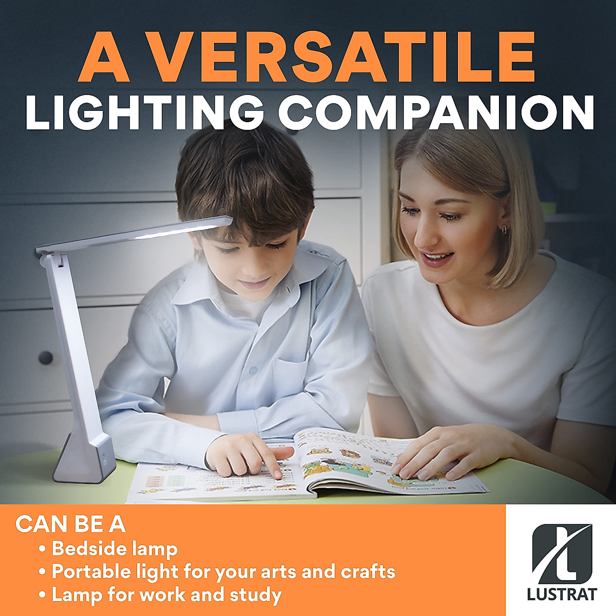 Lustrat LED Desk Lamp - Minimalistic Office Desk Lamp - Rechargeable Lamp with Bed, Study, and Work Desk Light Modes - Portable Table Desk Lamp for Back to School and Work from Home Set-up - Silver