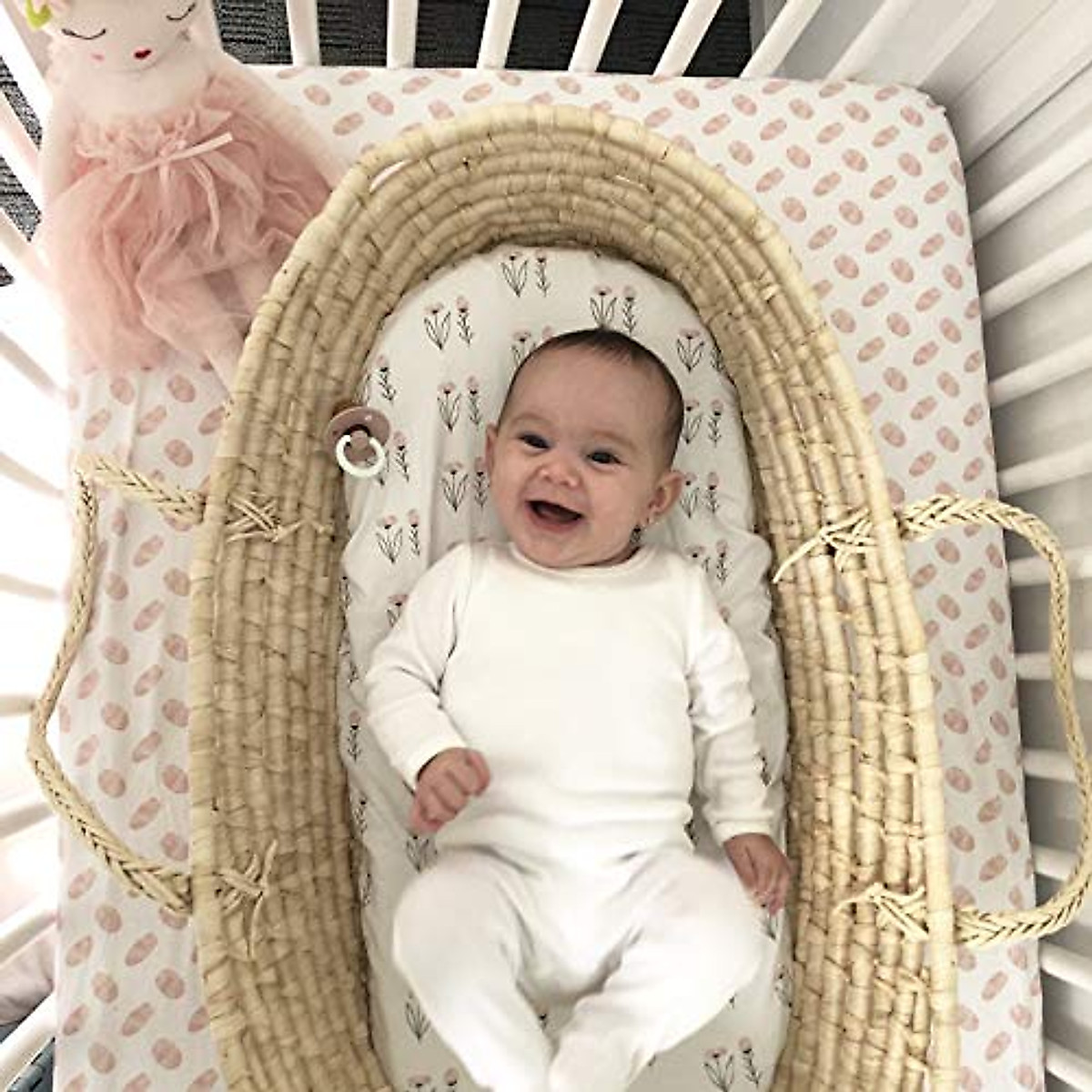 Adrienne Vittadini Bambini Jersey Cotton Standard Crib Sheets 2 Pack Watercolor Floral & Ovals, Pink