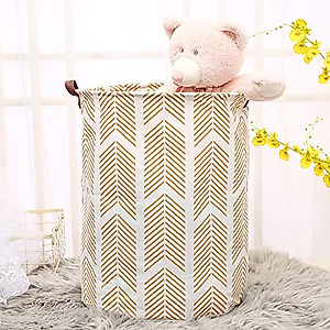 SuperiMan Gold Pattern Cotton Storage Basket with Leather Handles,Laundry Basket,Toys Organizer Basket 15.7"19.7" (Gold Arrow)