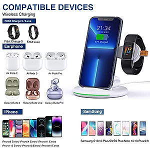 KOJACMUR 3 in 1 Wireless Charger for Fitbit Charge 5/Fitbit Luxe,Wireless Charging Station Compatible for iPhone 14/12 Pro Max/13/11/8, for Samsung Galaxy S22+ S22, for AirPods Pro/3 (White A)