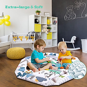 Bellababy Tummy Time Mat, 4-in-1 Baby Gym Activity Play Mat & Ball Pit, with High Contrast Toys & Self-Discovery Mirror & Tummy Time Pillow for Sensory and Motor Skill Development (Blue)