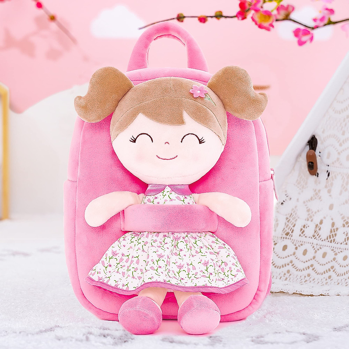 Gloveleya Kids Backpack Toddler Backpack Soft Plush Flower Fairy Girl Doll Backpack Pink 9"