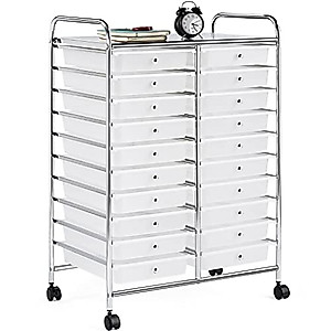 Yaheetech 20 Drawers Rolling Storage Cart Multipurpose Movable Organizer Cart Tools Scrapbook Paper Organizer on Wheels, White