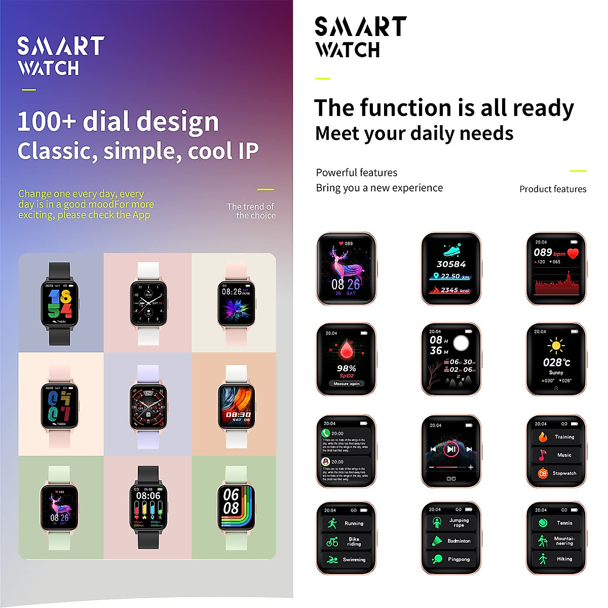 DREAMWIN Smart Watches for Men Women, 2022 HD LCD Smart Watch for Android Phones and iPhone Compatible, Waterproof Fitness Smartwatch with Sleep Tracker, Heart Rate, Blood Oxygen Monitor (Pink)