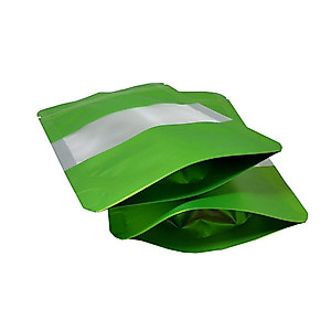 PABCK 3.5x5.1 inch Frosted Green Resealable Stand Up Bags with Window Heat Seal Bulk Food Storage Packaging Foil Pouches Pack of 50