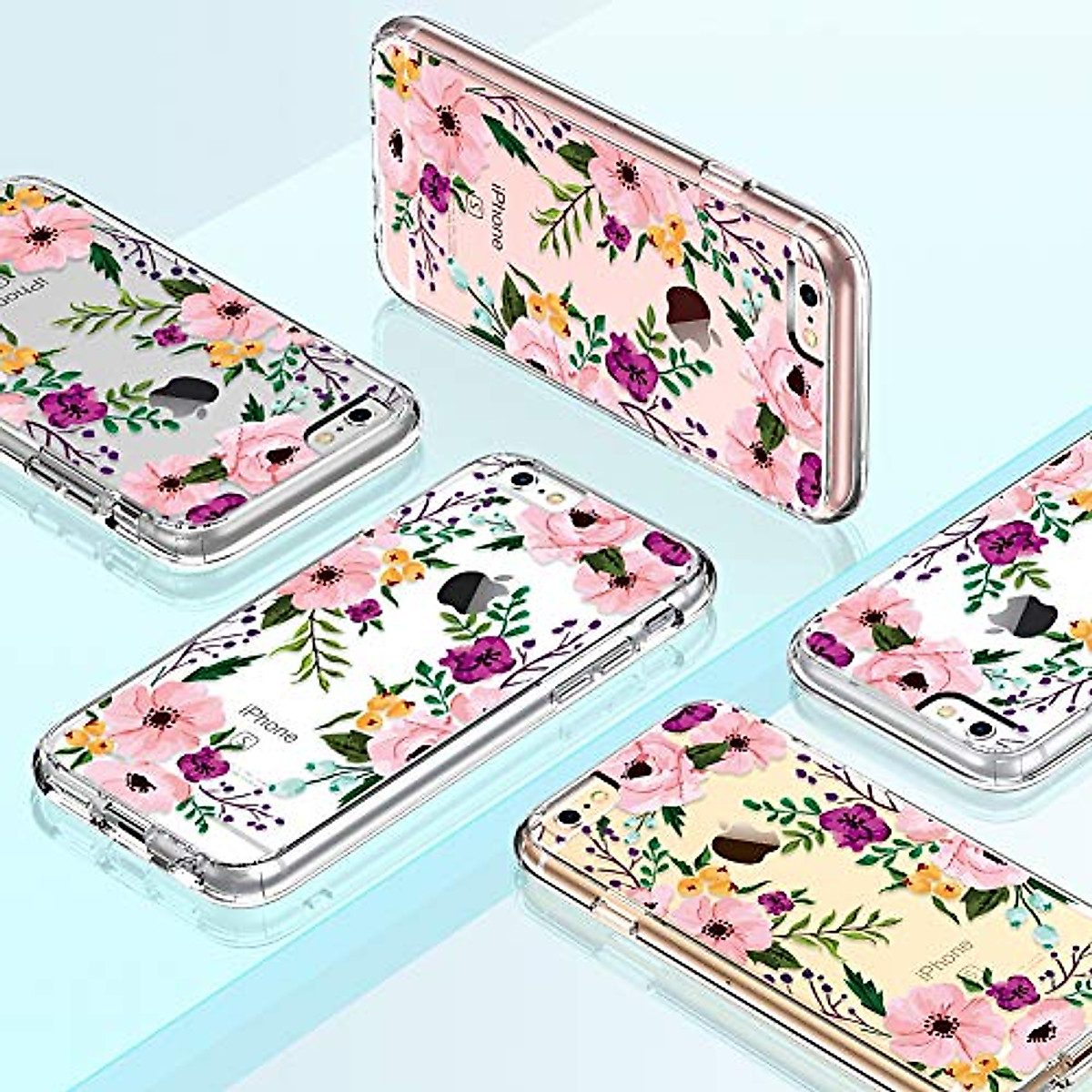 GiiKa iPhone 6 6s Case with Screen Protector, Not 6 Plus Clear Heavy Duty Protective Case Floral Girls Women Shockproof Hard PC Case with Slim TPU Bumper Cover Phone Case for iPhone 6s, Small Flowers