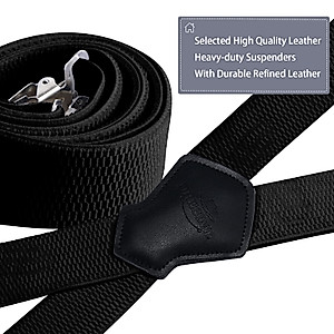Dresime Suspenders for Men and Women Adjustable X Back 1.57 Inch Wide Elastic Heavy Duty Braces with Strong Metal Clips Men's Leather Shirt Pants Belt Swivel Straps for Work, Party, Festival, Black B