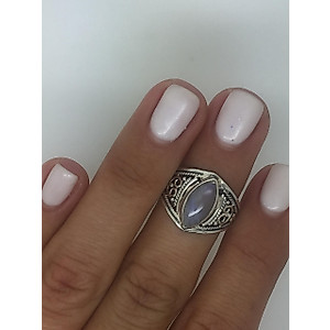 Koral Jewelry Moonstone Vintage Gipsy Ethnic Ring 925 Sterling Silver US Size 6 7 8 (7)
