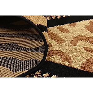 Unique Loom Wildlife Collection Animal Inspired with Tiger Bordered Design Area Rug, 9 ft x 12 ft, Light Brown/Black