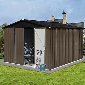 Generic Metal Garden Sheds 10ftx8ft Outdoor Storage Sheds Brown+Black with Window, W1350S00035