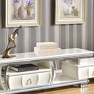 SYYSY Ivory Shagreen box Faux Leather Set of 2 Decorative Boxes,Large Stacking Storage Decorative Boxes with Lids for Modern Home Decor Jewelry Box Organizer