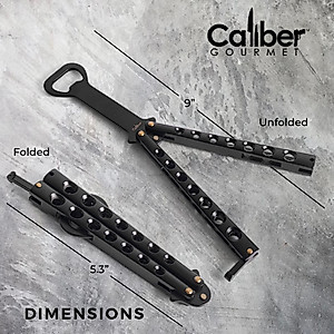 Caliber Gourmet CBG-1021-BK Butterfly Knife Style Multitool Butterfly Bottle Opener and Beer Opener Bartender Supplies, Black