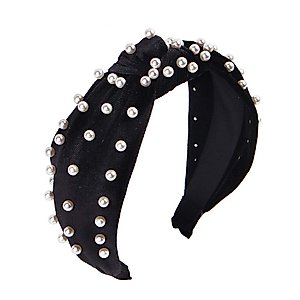 Headbands for Women Pearl Headbands - 1PCS Twisted Faux Pearl Velvet Headband Elegant Bling Hair Clip Hairpins Headwear Barrette Styling Tools Accessories,Black