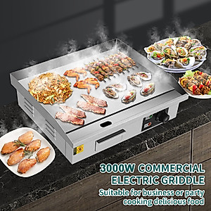 ERfairdeal 22" Commercial Electric Countertop Griddle, 3000W 110V Flat Top Grill, Non-Stick Teppanyaki Grill, Stainless Steel Hot Plate BBQ, with Adjustable Temp Control for Restaurant Kitchen