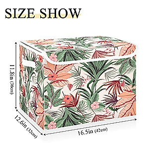 Kigai Palm Flower Storage Basket 16.5x12.6x11.8 In Collapsible Fabric Storage Cubes Organizer Large Storage Bin with Lids and Handles for Shelves Bedroom Closet Office