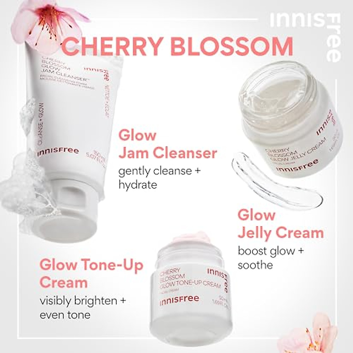 innisfree Cherry Blossom Glow Tone-Up Cream with Niacinamide for Bright, Even Skin Tone, Korean Skincare Gel Moisturizer for Face (Packaging May Vary)