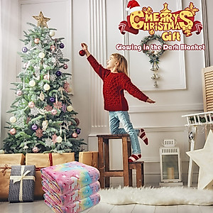 Ranedo Glow in The Dark Blanket 60" x 75", Unicorn Throw Blanket Kids Cozy Blanket Flannel Fleece Blanket, All Seasons Blanket Christmas Holiday Birthday Gifts for Teen Kids Girls Boys, Pink