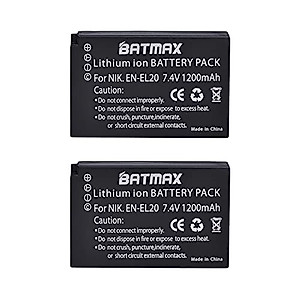 Batmax EN-EL20 Battery (2-Pack) + LED Built-in USB LCD Charger for Nikon EN-EL20 EN-EL20a Nikon P1000,1 J1, 1 J2, 1 J3, 1 S1, 1 V3, Coolpix A, 1 AW1,Coolpix P950 Cameras