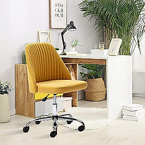 HOMEFLA Home Office Chair, Modern Linen Fabric Chair Adjustable Swivel Task Chair Mid-Back Cute Upholstered Armless Computer Desk Chair with Wheels for Bedroom Studying Room Vanity Room (Yellow)