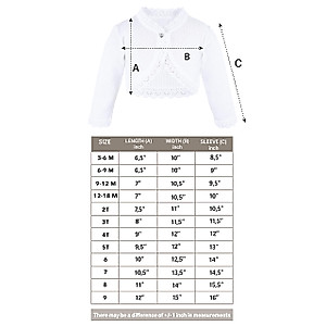 Lilax Baby Girls' Knit Long Sleeve Button Closure Bolero Cardigan Shrug 12-18 Months White