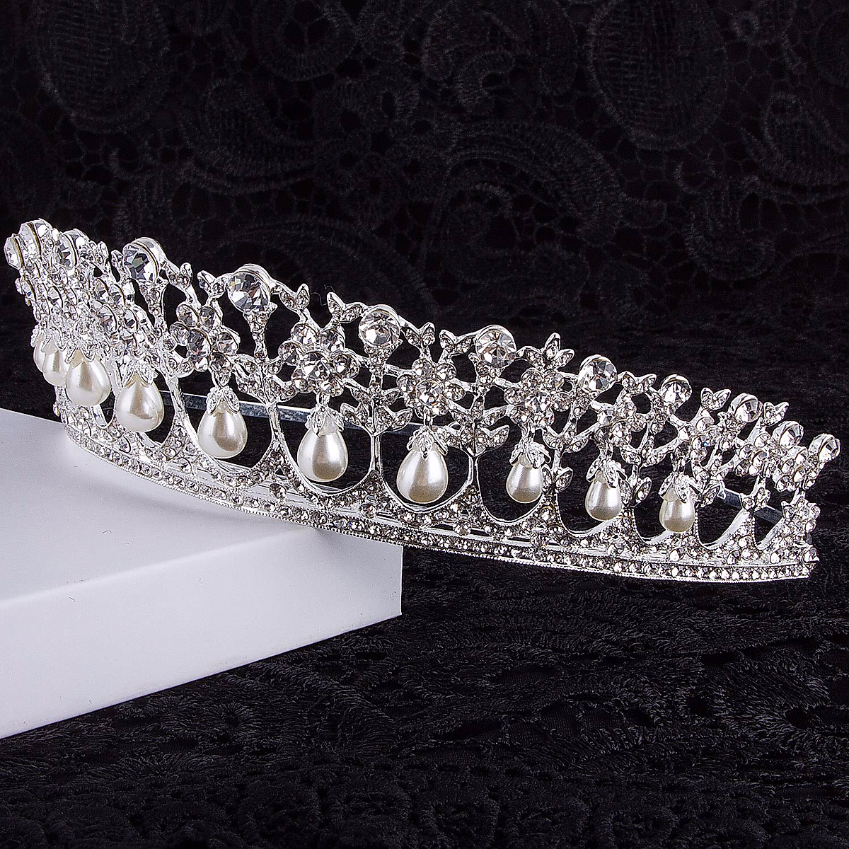 CROWN GUIDE Crystal Rhinestone Queen Bride Tiara Crown for Women Girls Headdress Vintage Bridal Birthday Prom Wedding Tiaras and Crowns Hair Jewelry Accessories Silver