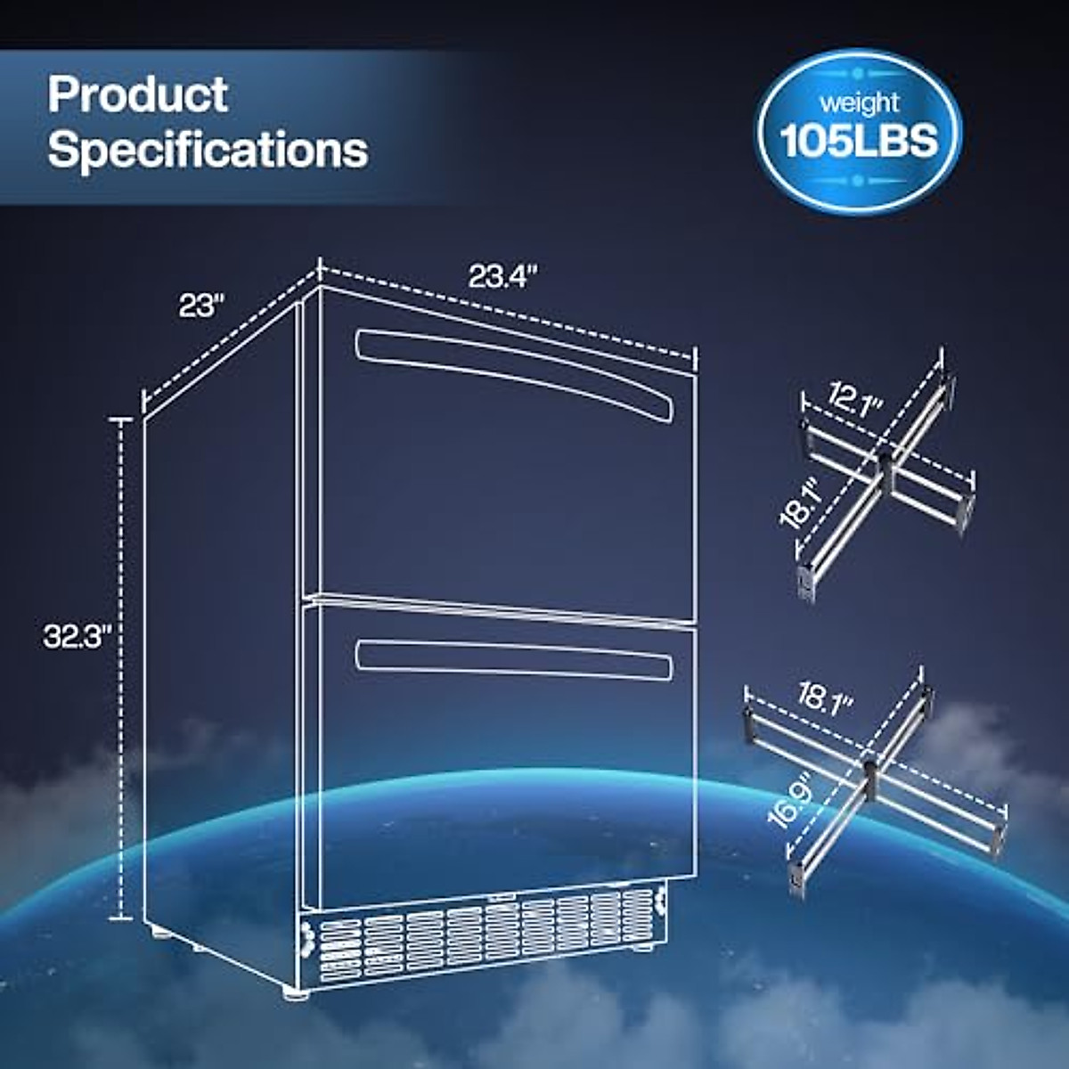 ICEJUNGLE 24 inch Undercounter Refrigerator, Outdoor Fridge for Patio, Wine and Beverage Refrigerator, Drawer Refrigerator Under Counter Fridge Ideal for Home and Commercial