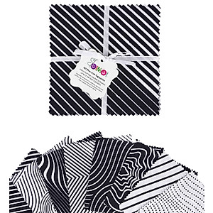 Soimoi Precut 10-inch Geometric Prints Cotton Fabric Bundle Quilting Squares Charm Pack DIY Patchwork Sewing Craft- White & Black